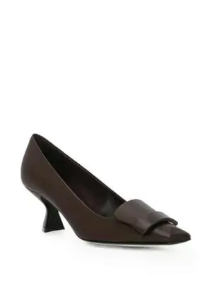 SERGIO ROSSI Leather Plaque Detail Squared Toe Pumps