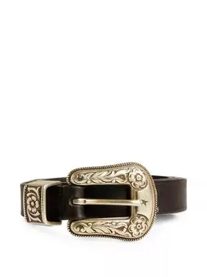GOLDEN GOOSE Engraved Leather Belt - Black
