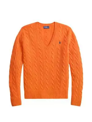 Polo Ralph Lauren Cable-knit Wool-cashmere V-neck Sweater - Orange