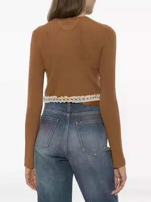 Chloé Lace-trimmed Cropped Ribbed-knit Sweater