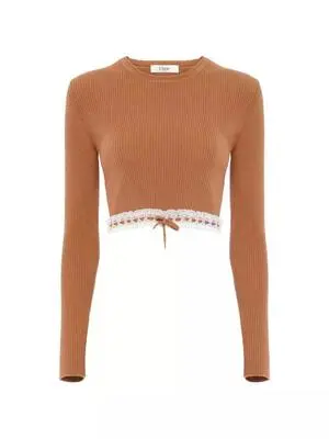 CHLOÉ Chloé Lace-Trimmed Cropped Ribbed-Knit Sweater