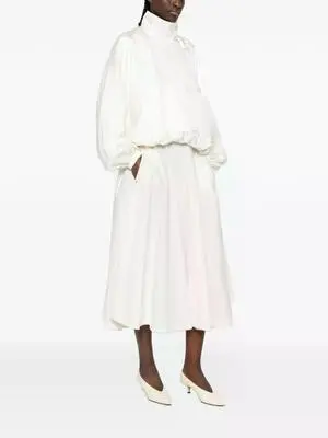 WHITE SAND Pleated A-line Midi Skirt