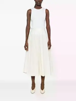 WHITE SAND Pleated A-line Midi Skirt