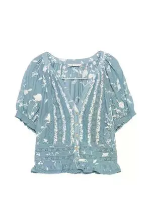 Alice + Olivia Lace-trim Embroidered Blouse - Blue