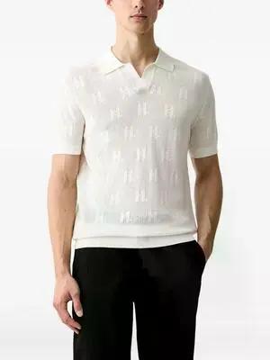 Karl Lagerfeld Monogram-knit Open-collar Polo Shirt - White