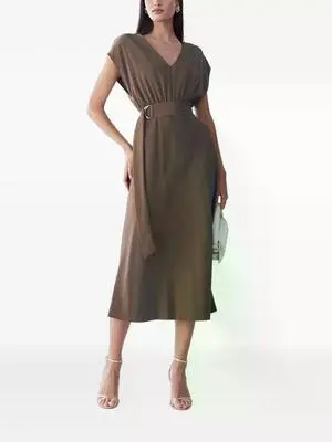 ST MRLO V-neck Belted Midi Dress - Brown