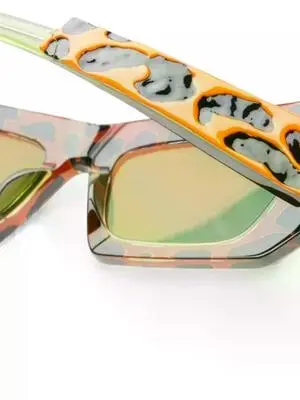 KUBORAUM Leopard-print Rectangle-frame Sunglasses