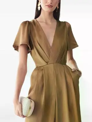 ST MRLO V-neck Flutter-sleeve Jumpsuit With Pleated Detailing - Brown