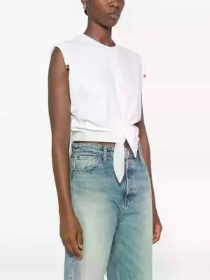 Elisabetta Franchi Sleeveless Cropped T-shirt With Knot Detail And Padded Shoulders - White