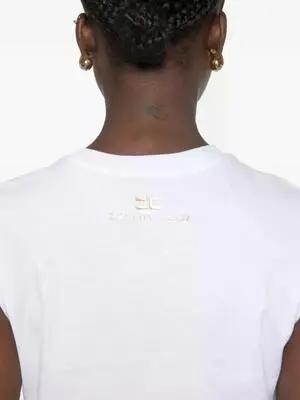 Elisabetta Franchi Sleeveless Cropped T-shirt With Knot Detail And Padded Shoulders - White