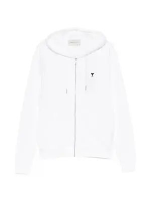 AMI Paris Logo-embroidered Hoodie - White