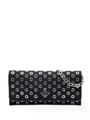 Prada Tessuto Grommet Wallet On Chain Crossbody Bag - Black
