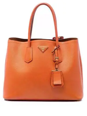 Prada 2000-2013 Medium Saffiano Cuir Double Handle Satchel - Orange
