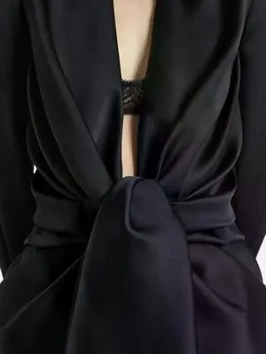 Balmain Satin Crepe Jacket With Tie Detail - Black