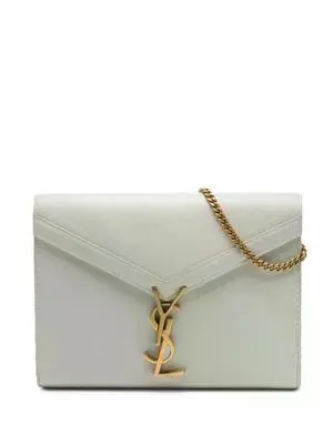 Saint Laurent Grain De Poudre Monogram Cassandra Chain Wallet Crossbody Bag - White