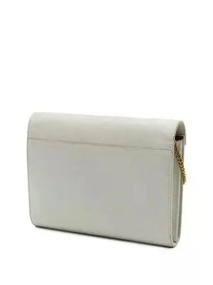 Saint Laurent Grain De Poudre Monogram Cassandra Chain Wallet Crossbody Bag - White