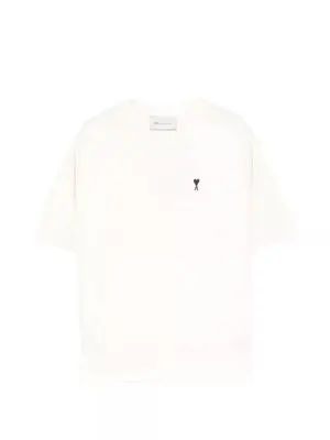 AMI Paris Cotton Slogan Print T-shirt - Neutrals