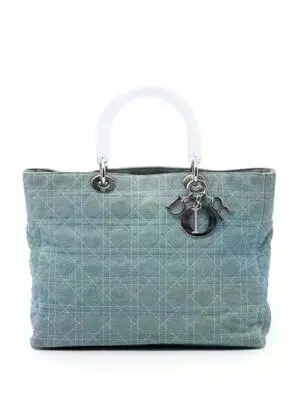 Dior Large Denim Cannage Lady Satchel - Blue