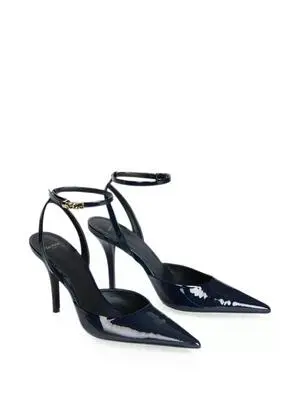 Balmain Patent Leather Strappy Courts With Gold Tone Chain Link Buckle