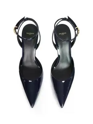Balmain Patent Leather Strappy Courts With Gold Tone Chain Link Buckle