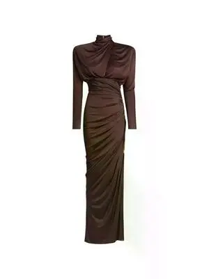 Balmain Long Flowing Jersey Dress - Brown