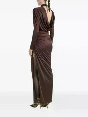 Balmain Long Flowing Jersey Gown With Gold-tone Buckle Detail