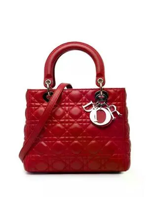 Dior 2011 Medium Lambskin Cannage Lady Satchel - Red