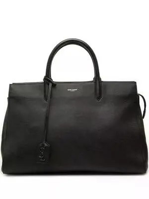 Saint Laurent 2015 Medium Grained Calfskin Cabas Rive Gauche Satchel - Black