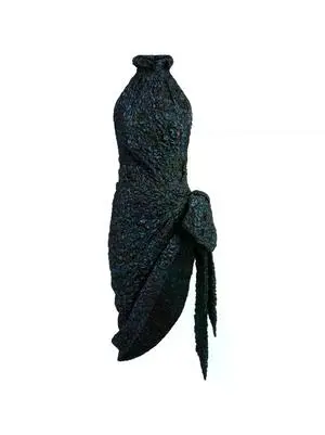 Balmain Draped Dress In Cloqué-jacquard - Blue