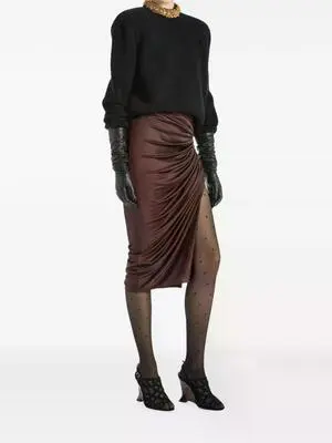 Balmain Flowing Jersey Midi Skirt With Slit - Brown