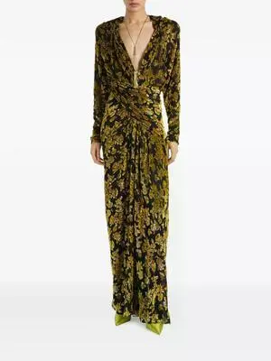 Balmain Long Velvet-jacquard Floral Dress
