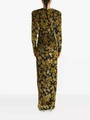 Balmain Long Velvet-jacquard Floral Dress