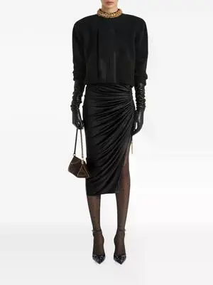 Balmain Flowing Jersey Midi Skirt With Slit - Black