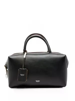 Max Mara Leather Tote Bag With Top Handles And Detachable Shoulder Strap - Black