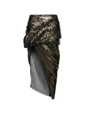 Rick Owens Sequin Embellished Draped Midi Skirt - Black