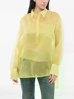 SUPER BLOND Asymmetric Oversized Silk Polo Top - Yellow