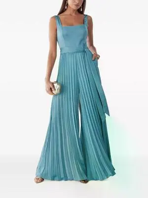 WILLA Pleated Belted Jumpsuit - Blue