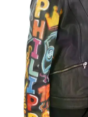Philipp Plein Graffiti-printed Leather Jacket