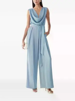 BWLDR Cowl-neck Belted Jumpsuit - Blue