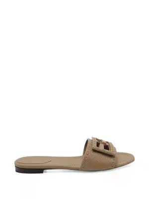 Fendi Baguette Leather Flat Sandals
