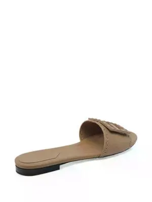 Fendi Baguette Leather Flat Sandals