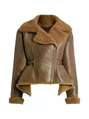 Balmain Shearling Peplum Jacket - Brown