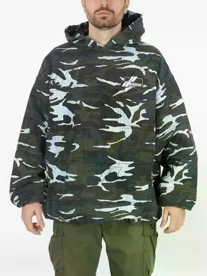 We11Done Camouflage Logo-patch Hoodie - Green