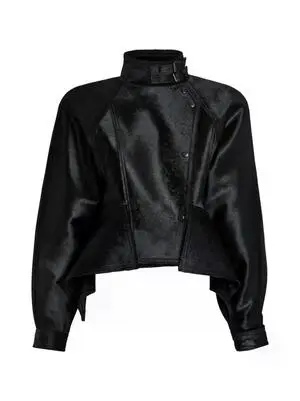 Balmain Pony-effect Leather Peplum Jacket - Black
