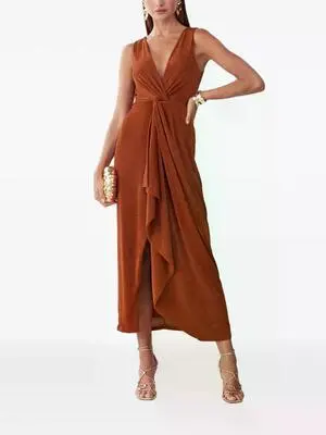 BWLDR V-neck Twist-detail Midi Dress - Brown