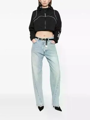 Balenciaga Cropped Hooded Jacket With Logo Detail - Black