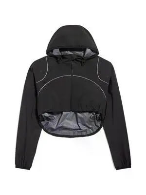 Balenciaga Cropped Hooded Jacket With Logo Detail - Black