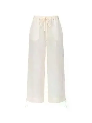 120% Lino Drawstring Palazzo Pants - Neutrals