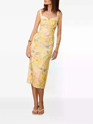 Mint Velvet Floral-print Sweetheart-neck Midi Dress - Yellow