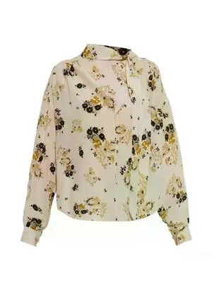 Isabel Marant Étoile Floral-print Tie-neck Top - Neutrals